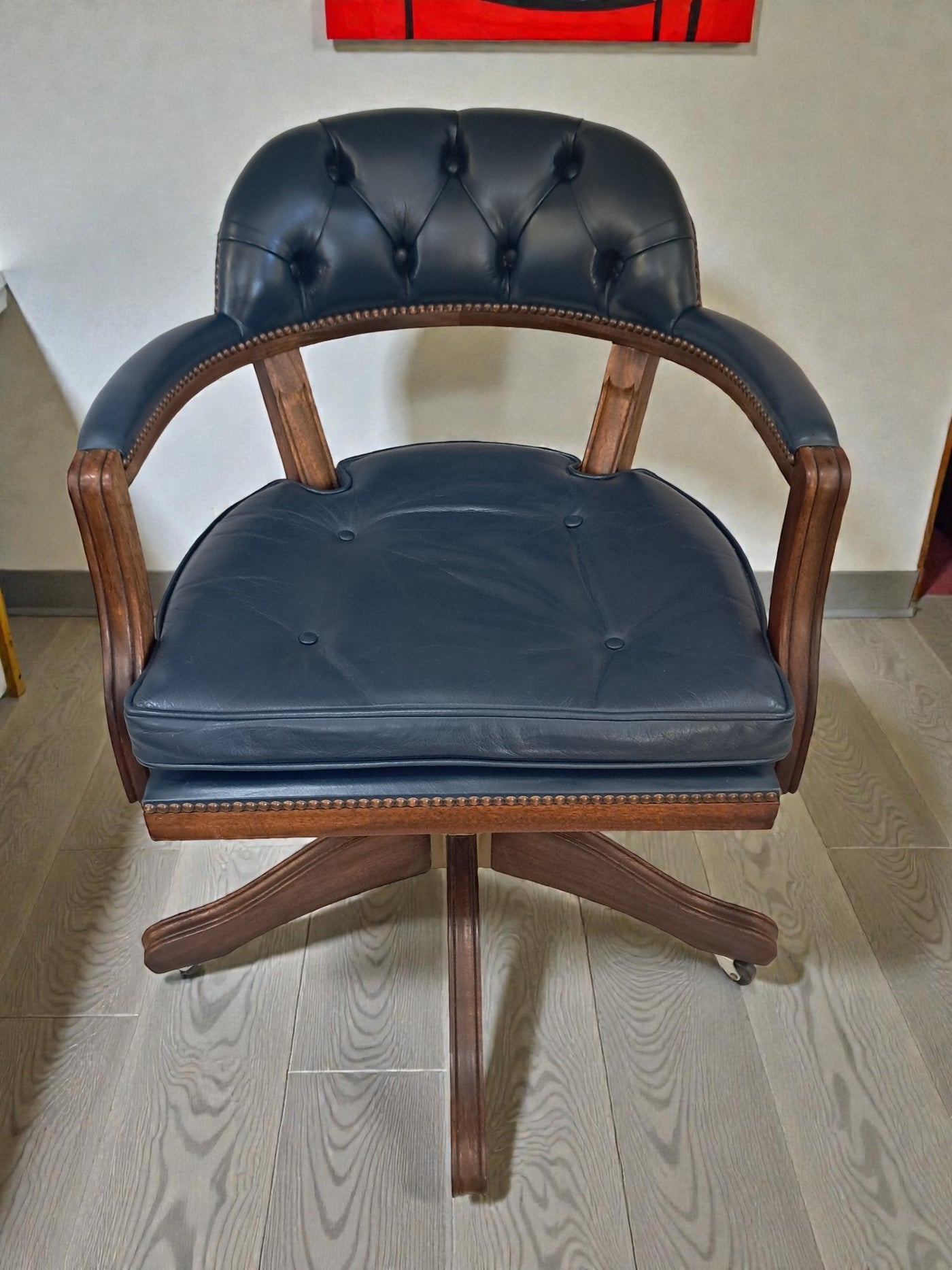 Antique Captains Chair Chesterfield Style Blue Leather Swivel & Tilt D ...