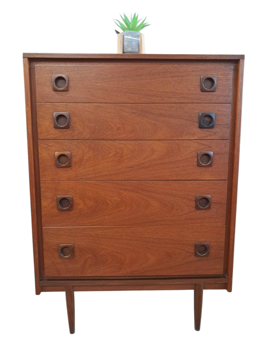 Mid Century Wrighton Teak Tallboy Chest of Drawers Vintage Restored Da ...