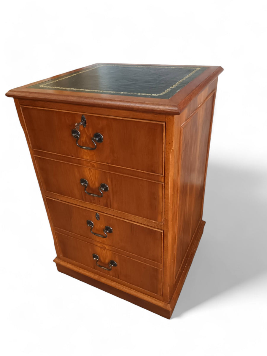 Antique Style Light Mahogany Filing Cabinet Drawers Leather Top Vintag ...