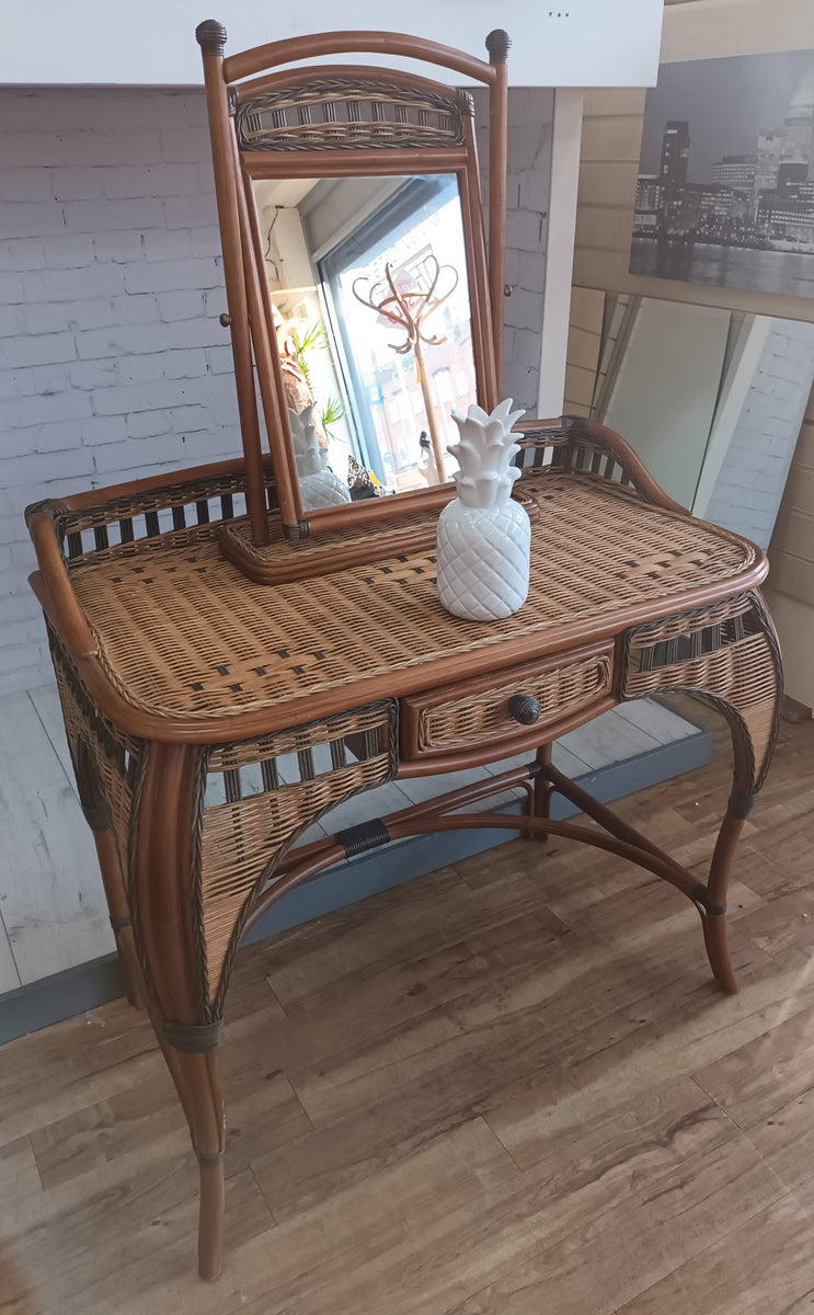 Vintage Bohemian Rattan Dressing Table Mid Century Desk Dresser Bedroo ...